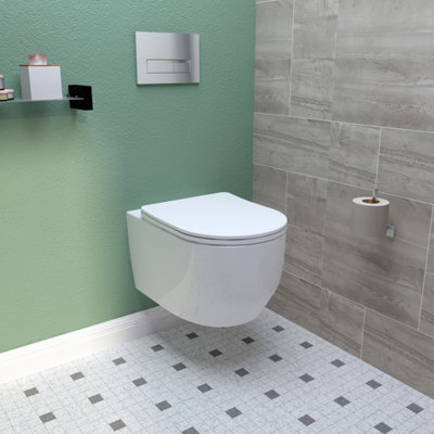 Probaty Bathrooms Rimless Round Wall Hung Toilet UF Soft Close Seat 1 ...