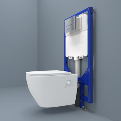 Probaty Bathrooms Round Wall Hung Toilet 1.14M Concealed Cistern Frame ...