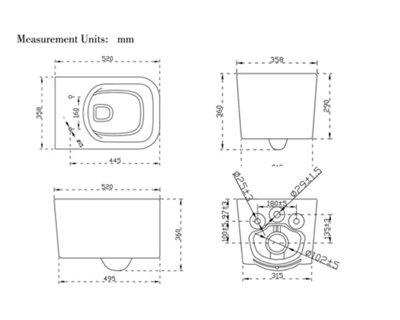 Probaty Bathrooms Square Rimless Wall Hung Toilet 1.14M Concealed ...