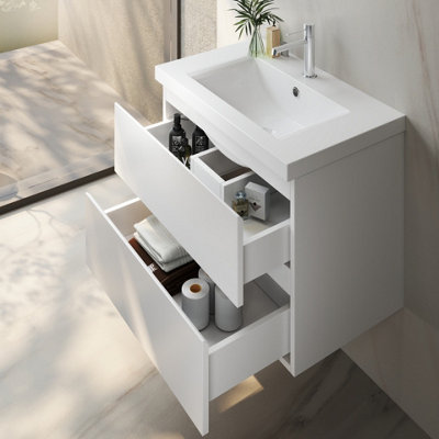 Probaty Bathrooms Vanity Unit Glossy White MDF,600x385x450MM,Wall ...