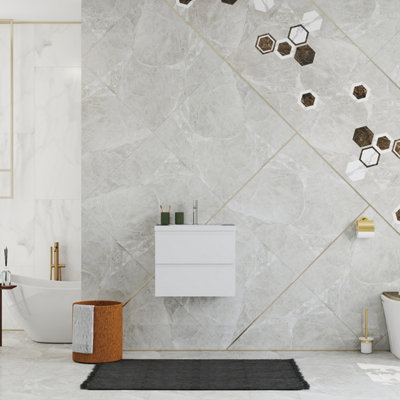 Probaty Bathrooms Vanity Unit Matte White MDF,600x385x520MM,Wall ...