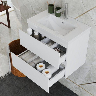 Probaty Bathrooms Vanity Unit Matte White MDF,600x385x520MM,Wall ...