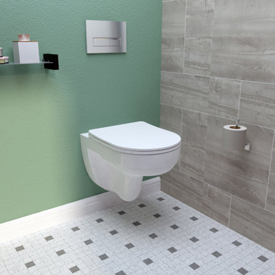 Probaty Bathrooms Wall Hung Toilet Rimless Round Slim UF Soft Close ...