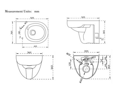 Probaty Bathrooms Wall Hung Toilet Rimless Round WC Pan Slim UF Soft ...