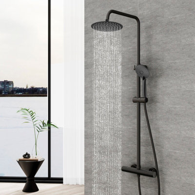 Probaty Exposed Round Thermostatic Shower Set in Matt Black with Dual ...
