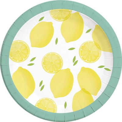 Procos Lemon Disposable Plates (Pack of 8) Yellow/Turquoise/White (One ...