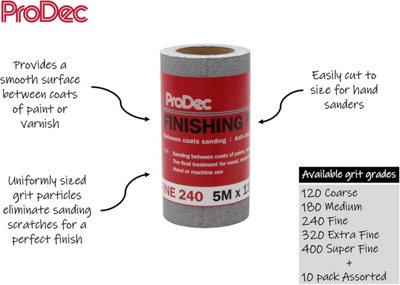 ProDec 5m Roll Finishing Paper for Sanding Between Coats of Paint or ...