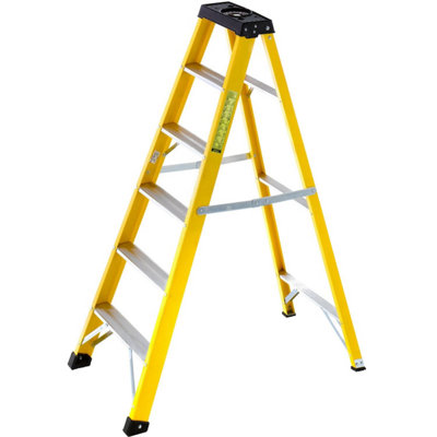 Professional 1.1m Fibreglass Swingback Step Ladder with 6 Treads ...