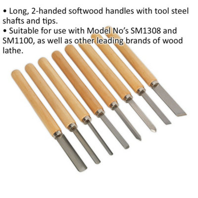 Professional 8 Piece Wood Turning Chisel Set with Durable Steel Shafts ...