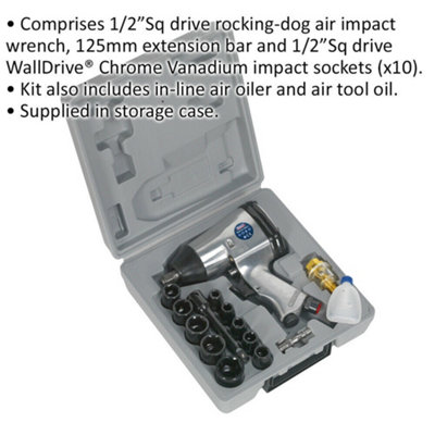 Professional Air Impact Wrench Kit with 10 Sockets and Extension Bar