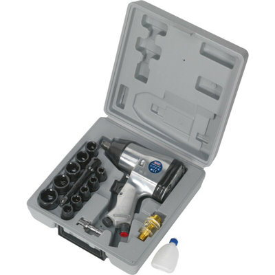 Professional Air Impact Wrench Kit with 10 Sockets and Extension Bar