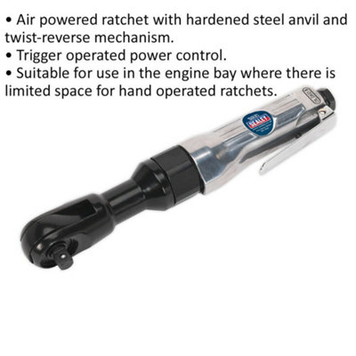 Professional Air Powered Twist-Reverse Ratchet Wrench - 3/8 Inch Drive ...
