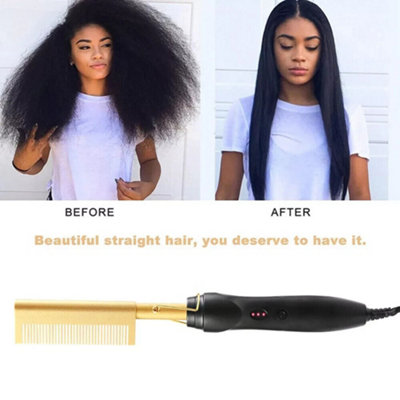 Professional Ceramic Hot Comb Hair Straightener Brush for Afro & Curly Hair