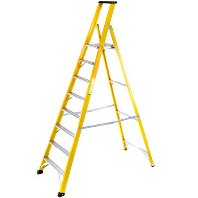 Professional Lightweight 1.9m Fibreglass 8 Tread Step Ladder with Tool Tray