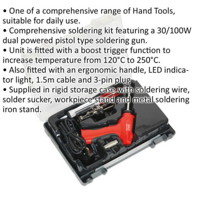 Professional Soldering Kit - 30W/100W Pistol Grip Solder Iron - 120 to ...