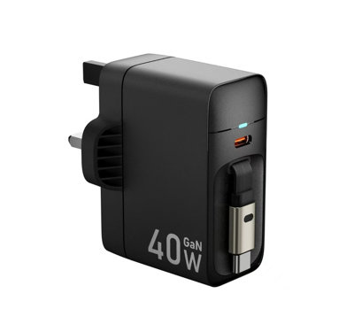 ProRock 40W USB Fast Charger with Retractable Cable, UK Plug
