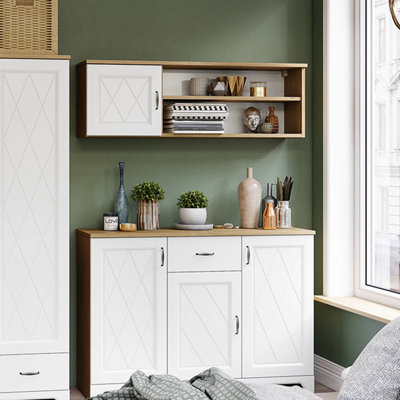 Provenza 1 Door Shelf Wall Unit Rustic Style - Stone Oak / White Matt