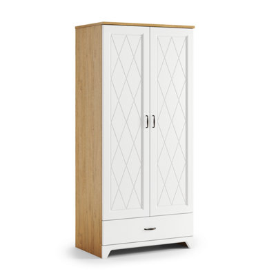 Provenza 2 Door Premium Wardrobe Rustic Style - Stone Oak / White Matt