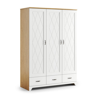 Provenza 3 Door Premium Wardrobe Rustic Style- Stone Oak / White Matt