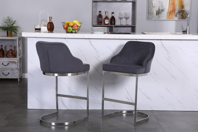 PS Global Kitchen Island Barstools, Easy Clean Velvet, Brushed Silver Stainless Steel Frame ...
