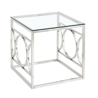 PS Global Silver End Table Clear Glass Silver Stainless Steel Living ...