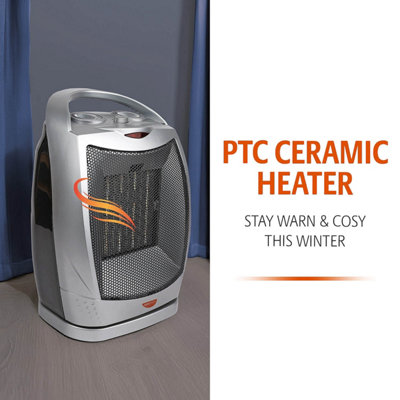 PTC Ceramic Heater Pack of 2 with Oscillating Fan, Thermostat & 750W ...