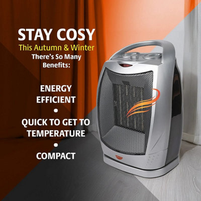 PTC Ceramic Heater Pack of 2 with Oscillating Fan, Thermostat & 750W ...