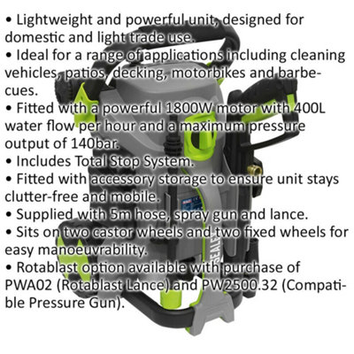 Pull Along Pressure Washer with Total Stop System - 140bar - 1800W ...