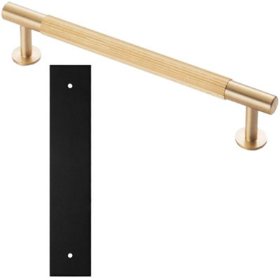 Pull Handle & Contrasting Backplate Set - Reeded Lined T Bar - Satin ...