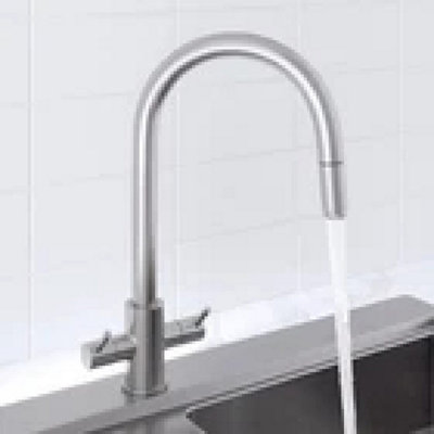 Pull Out Kitchen Mixer Tap Brass Double Lever Spout Brushed Nickel ...