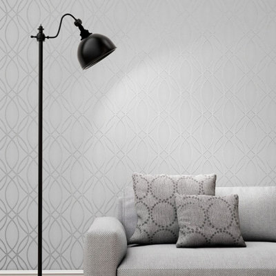 Pulse Ogee Wave Wallpaper Silver / Grey Fine Decor FD42337 | DIY at B&Q