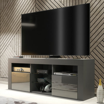 Pulse TV Unit 145cm - Dark Grey with Gloss Doors