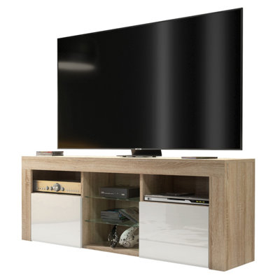 Pulse TV Unit 145cm - Oak & White Gloss Doors