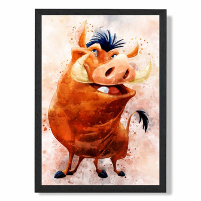 PUMBA WATERCOLOUR LION KING ART PRINT WITH BLACK FRAME SIZE: A4