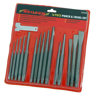 Punch and Chisel Set - 16 Pieces - inc Chisel Punch Gauge (Neilsen CT0703)