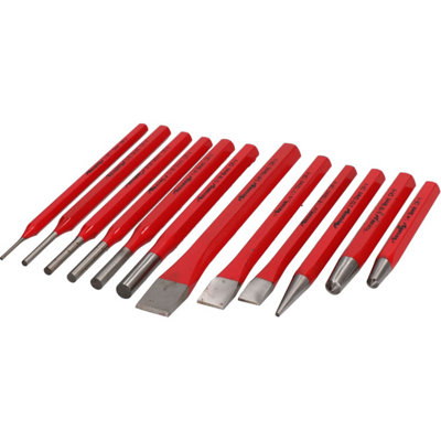 Punch and Chisel Set Pin Punches Tapered Punch and Chisels 12pc Set | DIY at B&Q