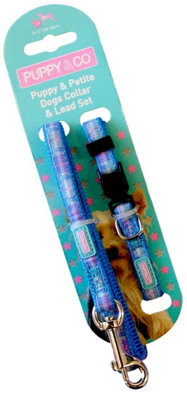 PupCo Nylon Puppy Set Tartan Blue 10mm X20-30cm