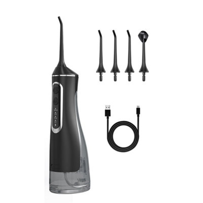 Pure Black Portable Cordless Water Dental Flosser Irrigator with 4 ...