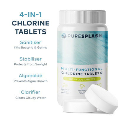 PURE SPLASH Multifunction 4 in 1 Chlorine Tablets Premium Chlorine ...
