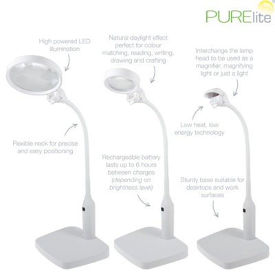 PURElite Multi-Use Magnifying Lamp - Rechargeable LED Table & Desk Lamp ...