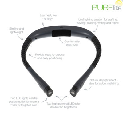 PURElite Rechargeable Neck Light - Flexible LED Book Light, Adjustable ...