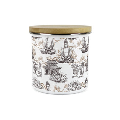 Purely Home Asian Scenes Brown Storage Canister - White Metal Enamel ...