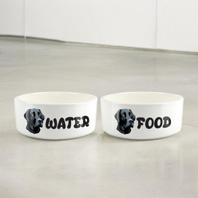 Purely Home Cartoon Black Labrador Food & Water Bowl Set