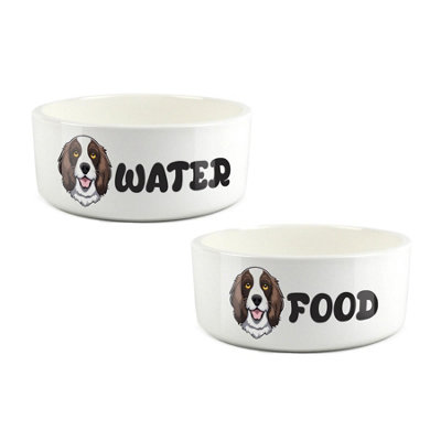 Purely Home Cartoon Springer Spaniel Food & Water Bowl Set