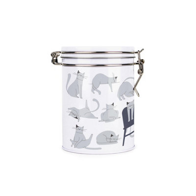 Purely Home Cat Treats Canister - Funky Cartoon Cats - White Metal Clip ...