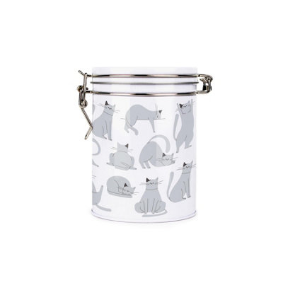 Purely Home Cat Treats Canister - Funky Cartoon Cats - White Metal Clip ...