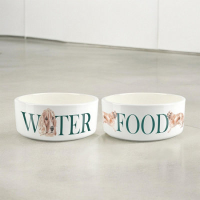 PURELY HOME COCKER SPANIEL FOOD & WATER BOWL SET BY RHIANNON CHAUNCEY