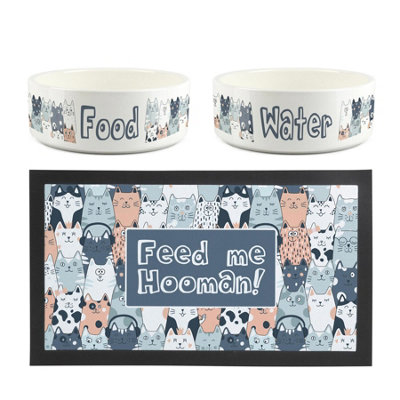 Purely Home Feed me Hooman Pet Mat, Food & Water Bowl Set