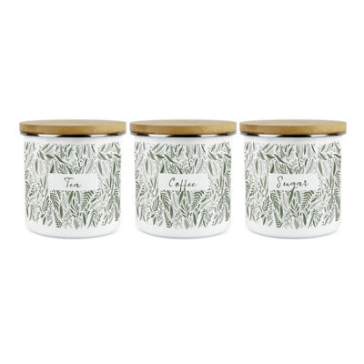 Purely Home Green Leaves Range Tea Coffee Sugar Set Of 3 Storage ...