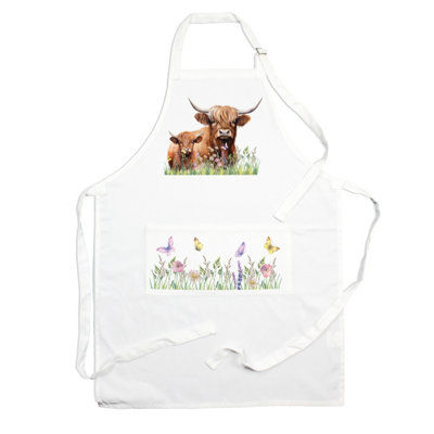 Purely Home Highland Cow Apron - Kitchen Cooking & Baking Mum Calf Gift ...